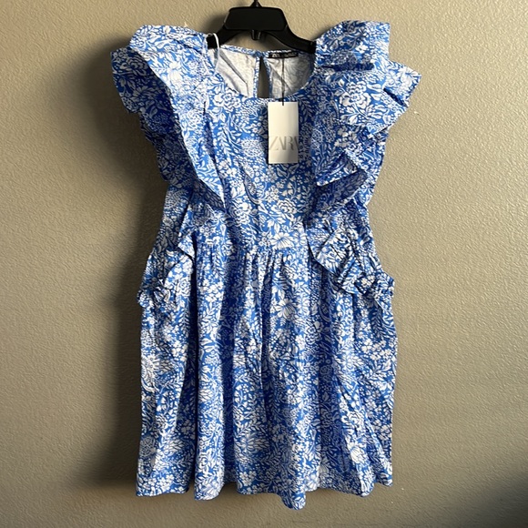 Zara | Dresses | Zara Blue Floral Raffles Dress Tunic Top | Poshmark